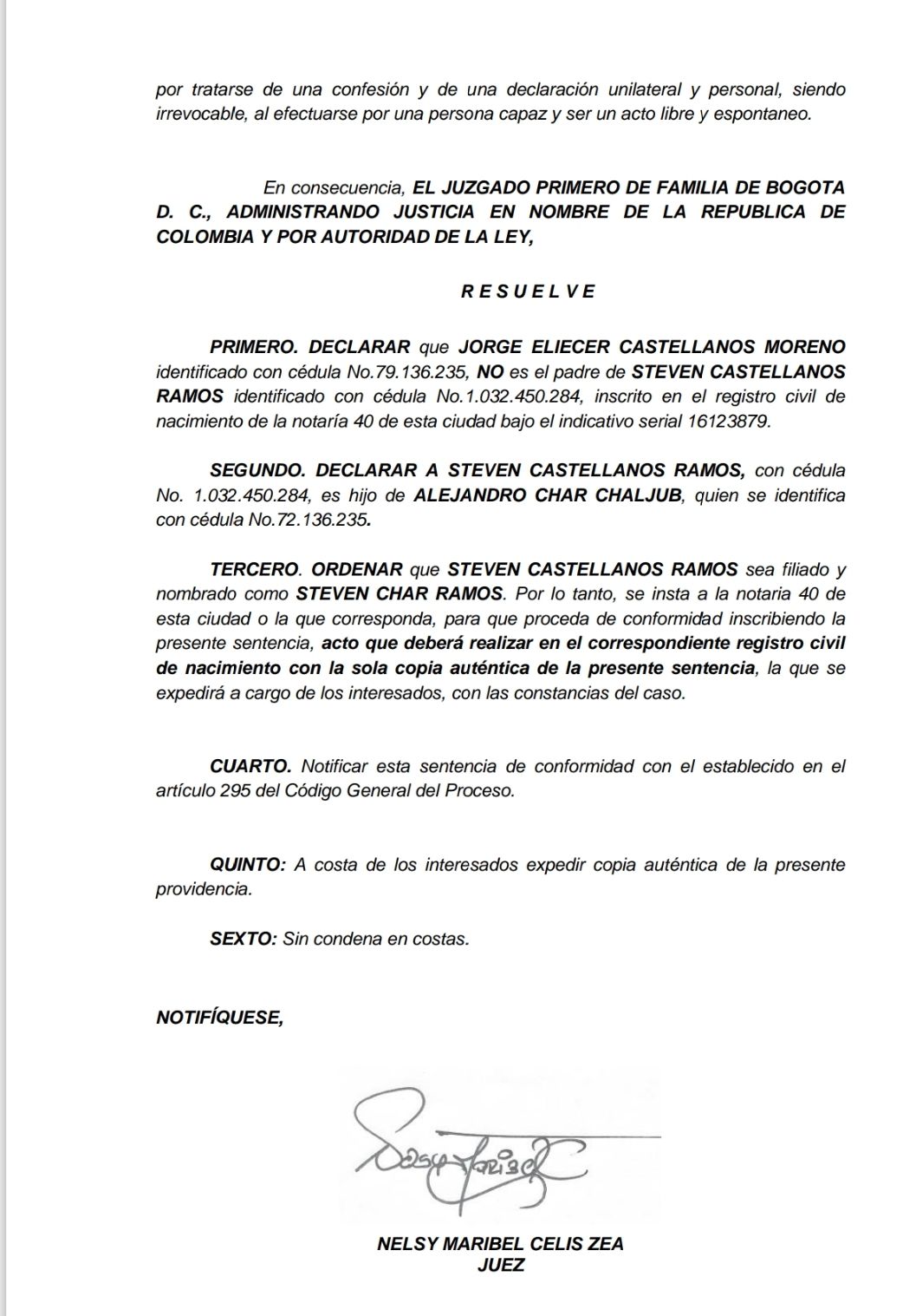 Juez confirma que el alcalde Alejandro Char tiene un hijo que, durante años, no habría reconocido